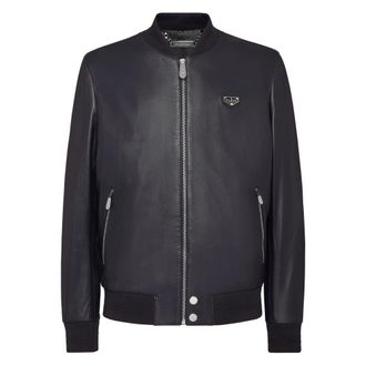 Philipp Plein Leather Bomber LS Iconic Plein - - Jackets - Herren - Blau - XL