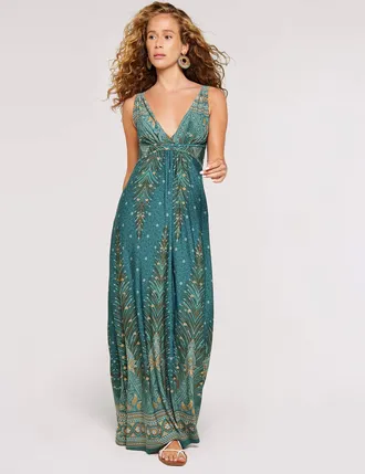 Apricot Maxikleid APRICOT Paisley-Maxikleid, Damen, Gr. S (36), N-Gr, gr&uuml;n (blaugr&uuml;n), gewebt, Obermaterial: 95% Polyester PES. 5% Elasthan EL., gemustert, no