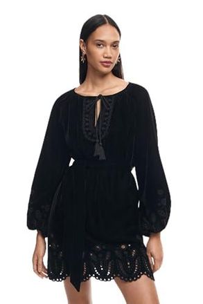 Desigual Robe tissée à Manches 3/4 pour Femme, Noir, Taille