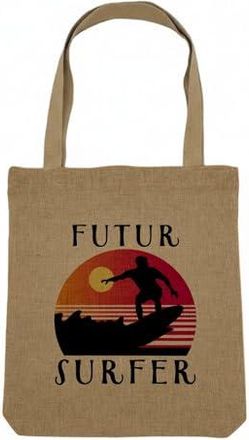 Fabulous Sac Shopping Tote Bag Aspect Lin - Futur Surfer Sport Aquatique Passion - Sac de Courses Toile Epaisse 360g Beige Naturel Cabas Port&eacute; Epaule Solide Im