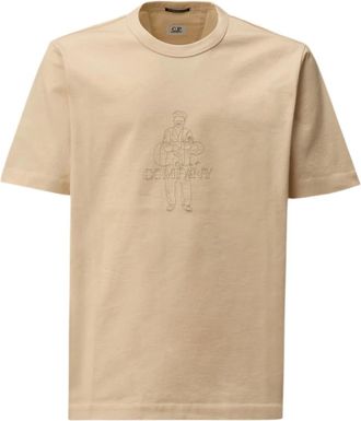 C.P. Company C.p. Company, Homme, Tops, Beige, Taille: XL T-shirt Beige avec Logo en Jersey de Coton Mercerisé