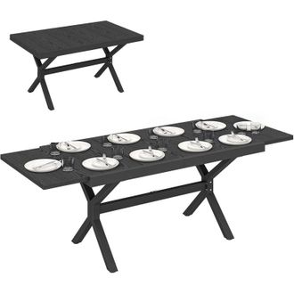 OUTSUNNY Table de jardin extensible - Outsunny - plateau aluminium effet bois 8-10 personnes - 214x85x73cm - gris anthracite