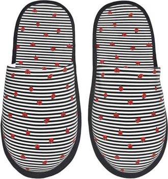 Generic Pantoufles DHiver Ladybugs Sur Fond Ray&eacute; Noir Et Blanc Cozy Pantoufles De Voyage Chaud Chaussons Pour Automne Chambre Int&eacute;rieur M