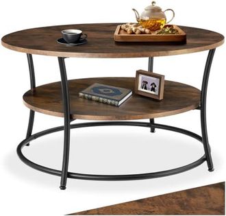 TecTake TecTake Table Basse Ronde &Oslash; 80 x 46 cm, Table Basse Salon Style Industriel Tendance, 2 Niveaux, Meuble Salon, Meuble Industriel, Bout de canap&eacute; D&eacute;cora