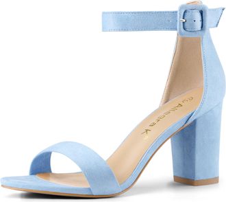 Allegra K Damen High Chunky Heel Schnalle Kn&ouml;chelriemen Sandalen Himmelblau 39