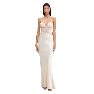 Elisabetta Franchi Robe Longue Satin Tapis Rouge - Femme - Robes - Beige - Taille: 36 FR