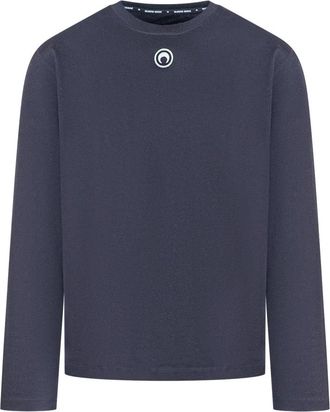 Marine Serre Homme, Tops, Noir, Taille: M Moon Logo Jersey Top &agrave; Manches Longues