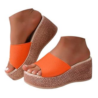 Generic Sandales compens&eacute;es pour femme - Chaussures de printemps souples - Pantoufles orthop&eacute;diques en li&egrave;ge pour femme - Sandales d&eacute;t&eacute; confortables &agrave; bout ou