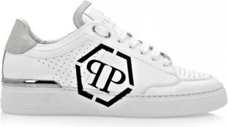 Philipp Plein Homme, Chaussures, Blanc, Taille: 42 EU Lo-Top Leather Baskets Hexagon