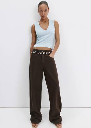 Mango Tailliertes Top mit V-Ausschnitt himmelblau - Damen - XXS - MANGO