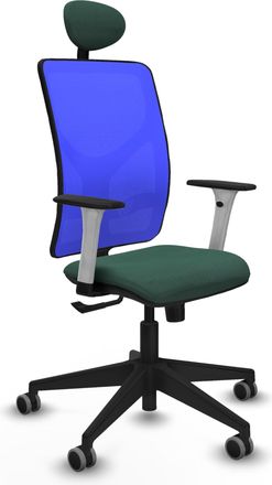 Piqueras y Crespo B&uuml;rostuhl mit R&uuml;ckenlehne und Netzstoff, mit wei&szlig;en und schwarzen Armlehnen, h&ouml;henverstellbare Lendenwirbelst&uuml;tze und festes Kopfteil, Blau/Flaschengr