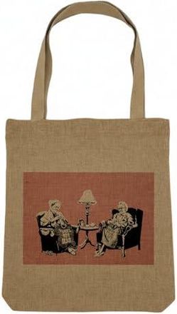 Fabulous Sac Shopping Tote Bag Aspect Lin - Banksy Mamie Punks Not Dead Thug For Life - Sac de Courses Toile Epaisse 360g Beige Naturel Cabas Port&eacute; Epaule Soli