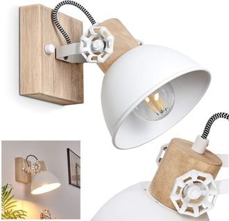 HOFSTEIN Wandleuchte Orny, verstellbare Wandlampe aus Metall/Holz in Weiß/Braun, 1-flammig, 1 x E27-Fassung, Wandspot im Retro/Vintage Design, ohne Leuchtmitte