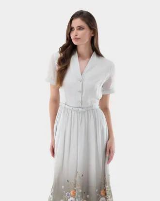 van Laack Midi-Kleid aus Leinen mit Blumendruck