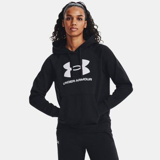 Under Armour Rival Fleece-Hoodie mit großem Logo für Damen Schwarz / Weiß XL