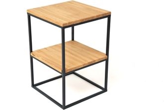 Möbelando Beistelltisch >3034< in Eiche Massiv, Matall schwarz - 40x40cm (BxH)