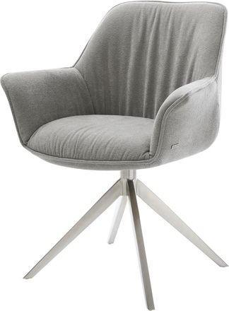DELIFE Esszimmerstuhl Keila-Flex mit Armlehnen Kreuzgestell breit Edelstahl Strukturstoff Soft Grau 360&deg; drehbar Wippfunktion