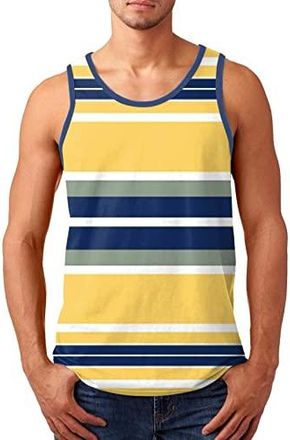 Generic D&eacute;bardeur ray&eacute; pour homme - Haut d&eacute;t&eacute; d&eacute;contract&eacute; &agrave; rayures - Haut de plage &eacute;l&eacute;gant - Sans manches - D&eacute;bardeur ample pour homme, jaune, 3XL