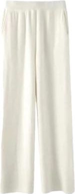 Generic Pantalon dhiver en tricot uni pour femme - Jambe large - Pantalon d&eacute;contract&eacute; &eacute;pais - Taille haute - Pantalon en cachemire, blanc, L