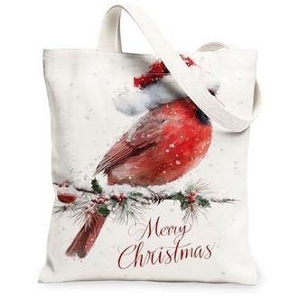 Generic Sacs fourre-tout en toile motif cardinal festif - R&eacute;utilisables - Vintage - Hiver - L&eacute;ger - Lavable, blanc, 13x15 Inch