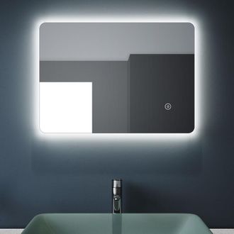 Sonni Badspiegel 50x70cm led Beleuchtung Touch Lichtspiegel kaltwei&szlig; IP44 energiesparend - Sonni
