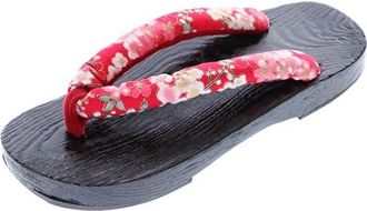 Kawaii-Story K-G-50-14 Sandales pour femme Rouge Sakura Fleurs Noir Bois Japon Geta Tabi Kimono Geisha, rouge, 41 EU