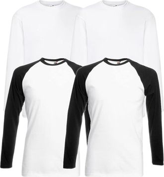 Fruit Of The Loom 4er Herren Longsleeve Baumwolle Tshirt Langarm Shirt Sets Verschiedene Farbsets M L XL 2XL 3XL 4XL 5XL & HLKauf-Block (3XL, 2X Base White/Black, 2X We