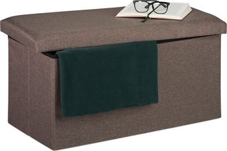 Relaxdays Sitzbank mit Stauraum, Leinen-Optik, gepolstert, Flur, Schlafzimmer, Truhenbank, HBT 38x76,5x38,5cm, Graubraun