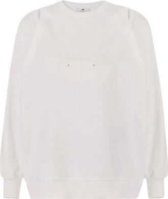 Elisabetta Franchi Femme, Sweatshirts et sweats &agrave; capuche, Beige, Taille: 38 FR SweaT-shirt en jersey avec d&eacute;coupes