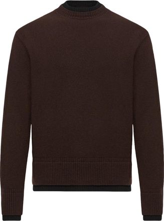 Moncler Moncler Pull En Laine Et Cachemire &Agrave; Logo En Cuir, Homme, Marron, Taille: 3xl