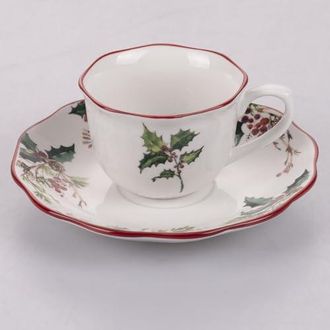 Villa D'Este Home Tivoli Set 6 Espressotassen mit Untertasse aus Porzellan, Vintage Xmas