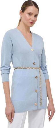 Michael Kors Cardigan en laine m&eacute;rinos avec ceinture - Femme - Pulls - Bleu - Taille: 38 FR