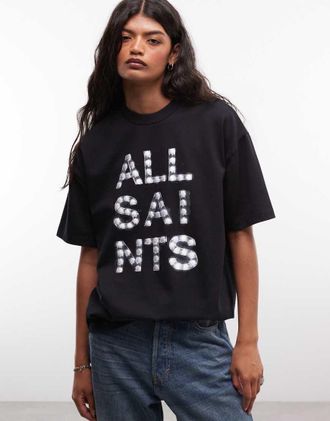 AllSaints Neon Etta Grafik-Logo-T-Shirt in Schwarz