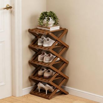 Generic 9-St&ouml;Ckiges Bambus-Schuhregal, Faltbar, Vertikal Zusammenklappbar, Platzsparend, Robust und Stabil, Leicht Zu Reinigen, for Eingangsbereich, Kleidersc