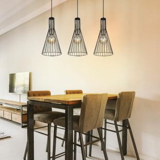 Globo Lighting Lampe suspension suspension lampe salle &agrave; manger, 3 flammes Lampe suspension moderne cage design industriel, m&eacute;tal noir, 3x E27, LxPxH 84x20x120 cm