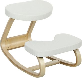 HOMCOM Si&egrave;ge assis genoux - HOMCOM - en bois &agrave; bascule - pour bureau &agrave; domicile - am&eacute;liorer la posture, maux de dos - cr&egrave;me