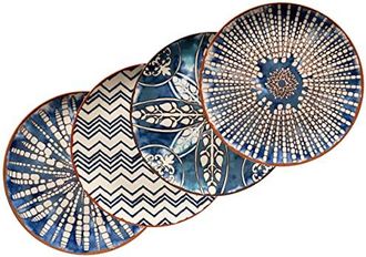 Mäser 934019 Iberico Blue Große runde Platzteller im maurischen Stil mit 4 verschiedenen Mustern, Weiß-blaue Deko-Teller im 4er Set, ideal auch als Pizzatel