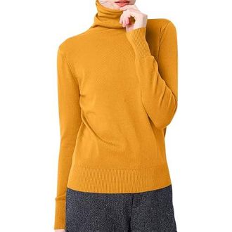 Generic Pull pour femme en tricot amincissant &agrave; manches longues tendance de couleur unie tunique hauts confortables &agrave; col roul&eacute; pull chaud d&eacute;contract&eacute; pour fe