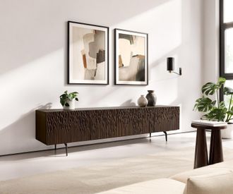 DELIFE Lowboard Follia 200 cm Mango Braun 4 Türen Winkelfuß Metall Schwarz, Lowboards