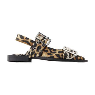 Ganni Womens Leopard-Print Synthetic Flat Brown