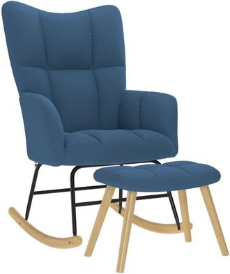 vidaXL Schaukelstuhl mit Fu&szlig;hocker Blau Stoff Vidaxl