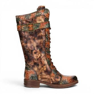 Laura Vita Laura Vita Damenbeige Floral-viktorianische Lederstiefel mit hohen Kampfstiefeln - Anitao-21