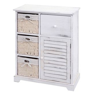 Mendler Kommode HWC-H21, Schrank Schubladenkommode, Massiv-Holz Korb-Schublade 80x60x30cm - Shabby wei&szlig;