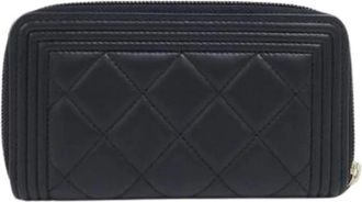 Chanel Portefeuille Pre-owned Boy en cuir dagneau - Femme - Pre-owned - Noir - Taille: ONE Size