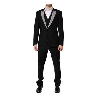 Dolce & Gabbana Schwarzer mit Kristallen verzierter Martini Anzug - - Suits - Herren - Schwarzk - L