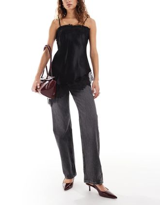 Calvin Klein Jeans Signature - Jean droit style ann&eacute;es 90 - Noir d&eacute;lav&eacute;
