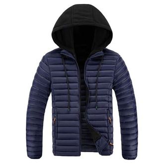 Generic Doudoune &agrave; capuche pour homme, fermeture &eacute;clair, manteau dhiver matelass&eacute; et isol&eacute;, v&ecirc;tement dext&eacute;rieur chaud, bleu, taille 5XL