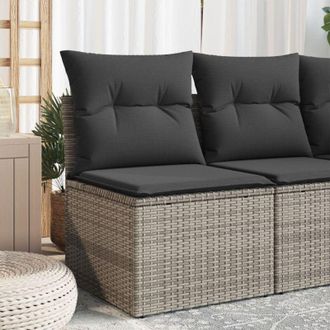 vidaXL Chaise de jardin sans accoudoirs avec coussins gris poly rotin Vidaxl