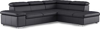 Cavadore Leder-Schlafsofa Valerie mit Ottomane / Eckcouch mit Schlaffunktion + Kopfteilverstellung / 272 x 73 x 226 / Echtleder Schwarz