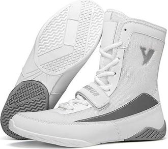 Generic Eestfy Chaussures de Boxe Montantes Maintien Cheville l&eacute;g&egrave;res Maille Respirante Bottes adh&eacute;rentes pour comp&eacute;tition entra&icirc;nement Muay tha&iuml; Lutte,Blanc,